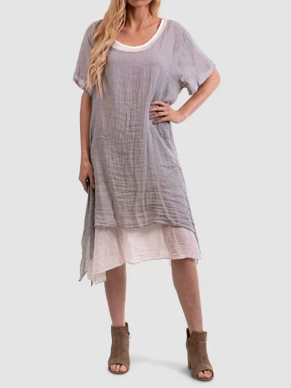 Cotton Linen Two-Layer Dress(Two Piece Set)