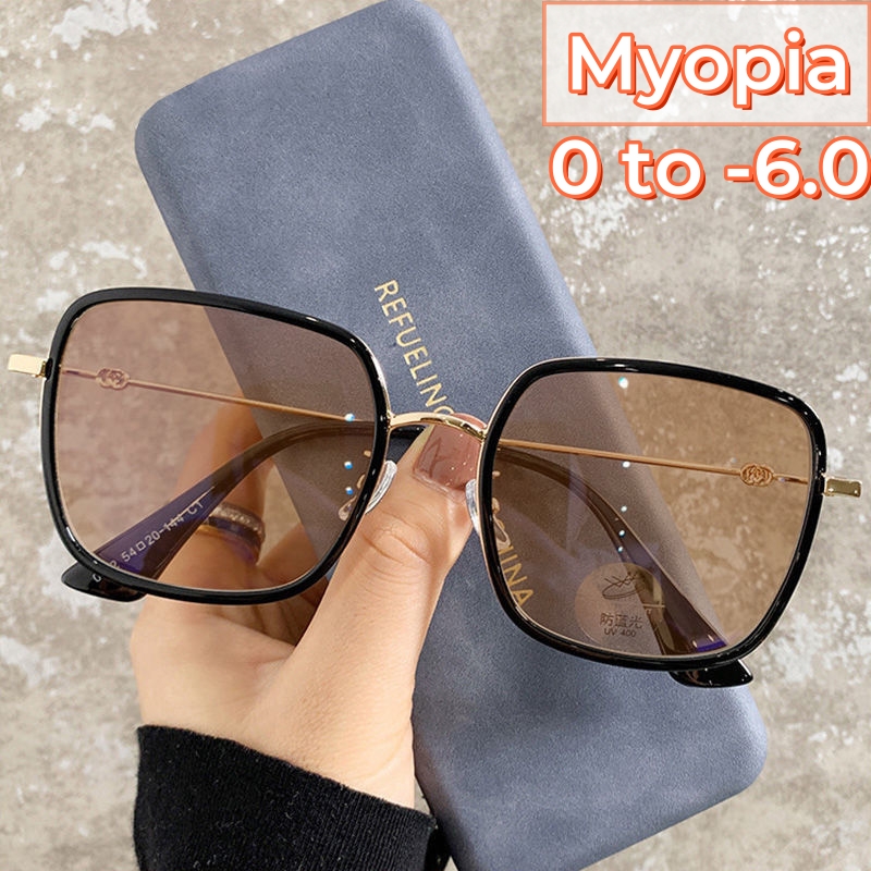 Trendy Color Changing Men Women Diopter Eyeglasses Photochromic Near ...