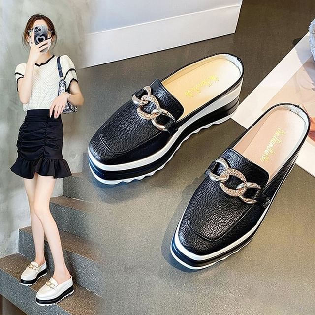 Chain Detail Platform Loafer Mules