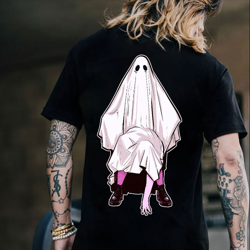 Naughty Ghost Sexy Gesture Black Print T-shirt