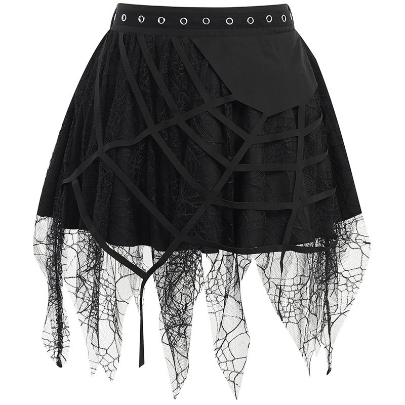 GOTHIC SPIDER WEB FRINGE MINI SKIRT