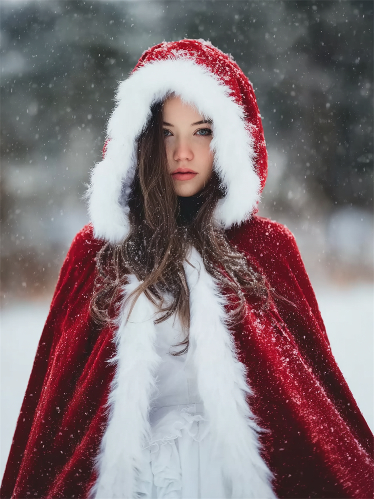 Vintage Christmas Fur Trim Cozy Cloak