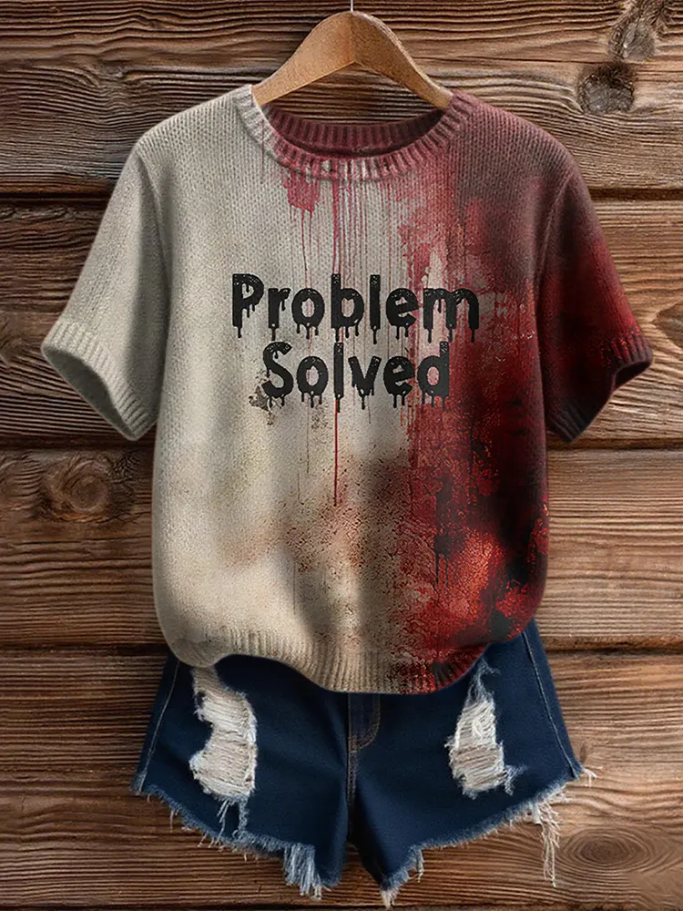 Vintage Halloween Problem Solve Inspired Short Sleeve Cozy Knit Sweater