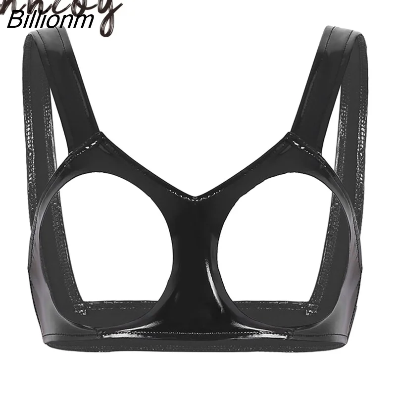 Billionm Womens Sexy Wetlook Black Faux Leather Lingerie Sleeveless ...