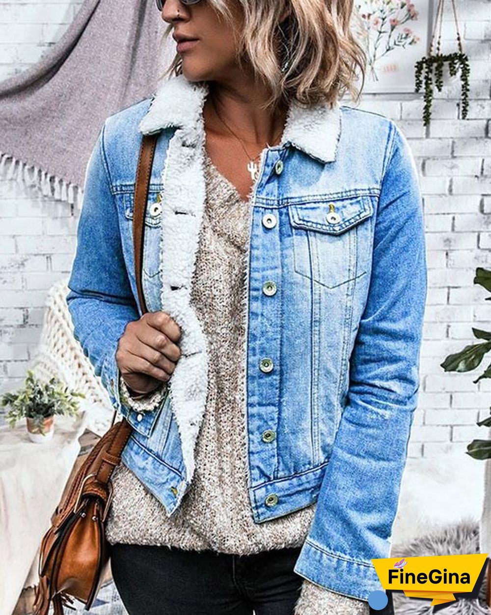 FineGina Fuzzy Lining Denim Jeans Jacket