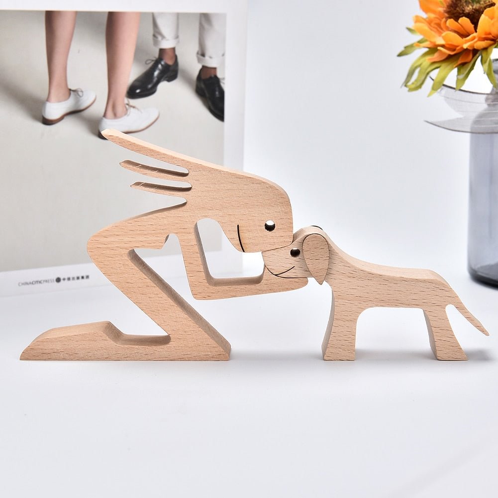 Home Decor Table Ornament Wood Dog Craft Sculpture Handmade Wooden Pets ...