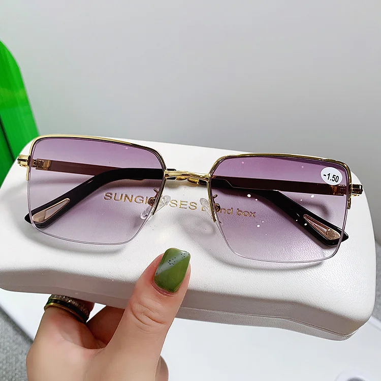 Men's Half Frame Finished Myopia Glasses Square Blue Light Blocking ...