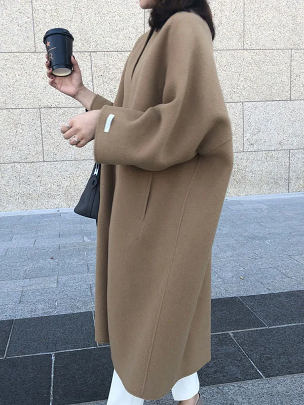 Elegant Collarless Woolen Coat: Long-Sleeved, Loose Fit, and Timelessly ...