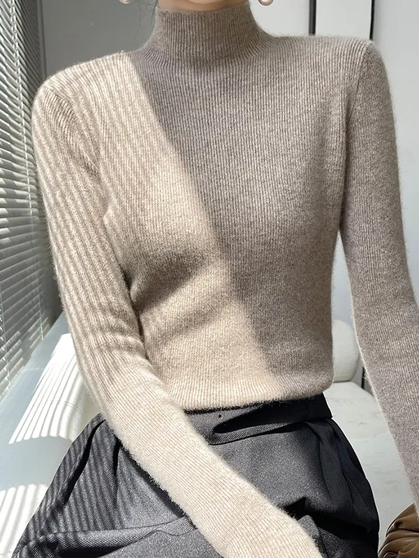 Effortlessly Chic: Long-Sleeved Half Turtleneck Skinny Fit Sweater in ...