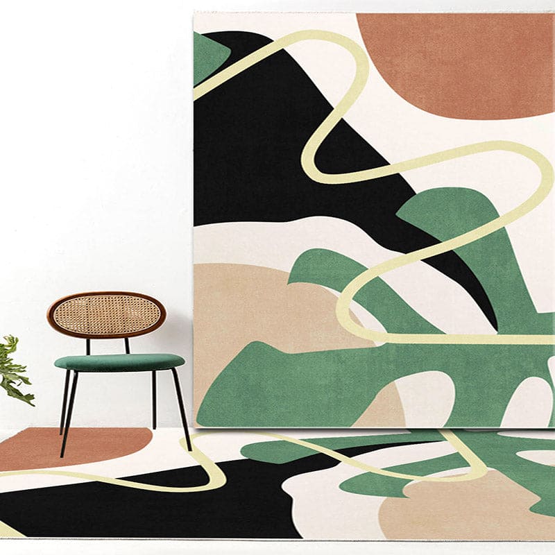 Mid-Century Retro Abstract Line Art Rug with Multi-Colored Design ...