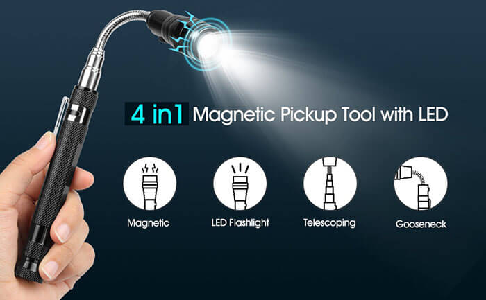 4 in 1 LED Magnetic Pick-up Tool | Gift for Men Who Have Every Tool
