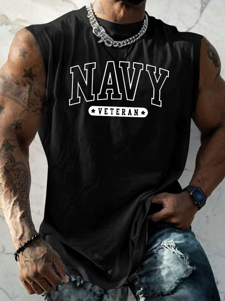 Men's Navy Veteran Pattern Print Vest
