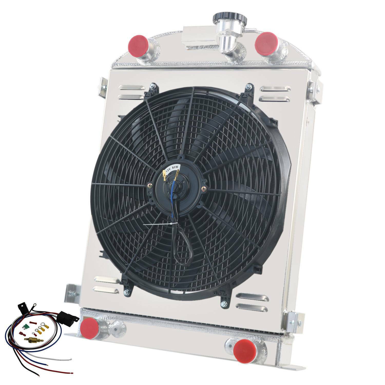 4 Row Radiator Shroud Fan For 1932 Ford High Boy Model 3.3L FlatHead Engine