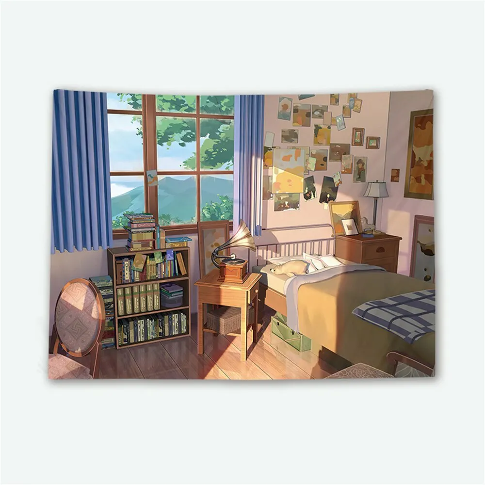 Nigikala Retro Healing Style Print Window Outside Landscape Tapestry ...