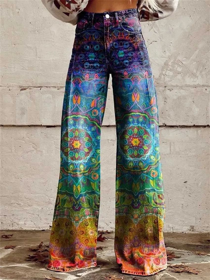 Style:Micro-flare Pants Women's New 3D Printed Flare Pants Imitation ...