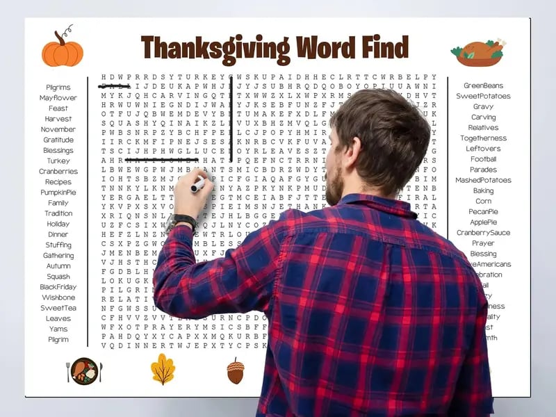 Jumbo Thanksgiving Word Search Poster – Giant 36"x24" Wall Game