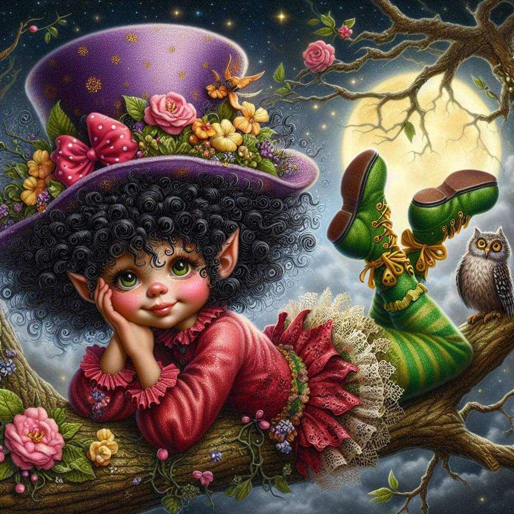 Elf Girl on Tree (velvet cloth) AB drill full round/square diamond painting
