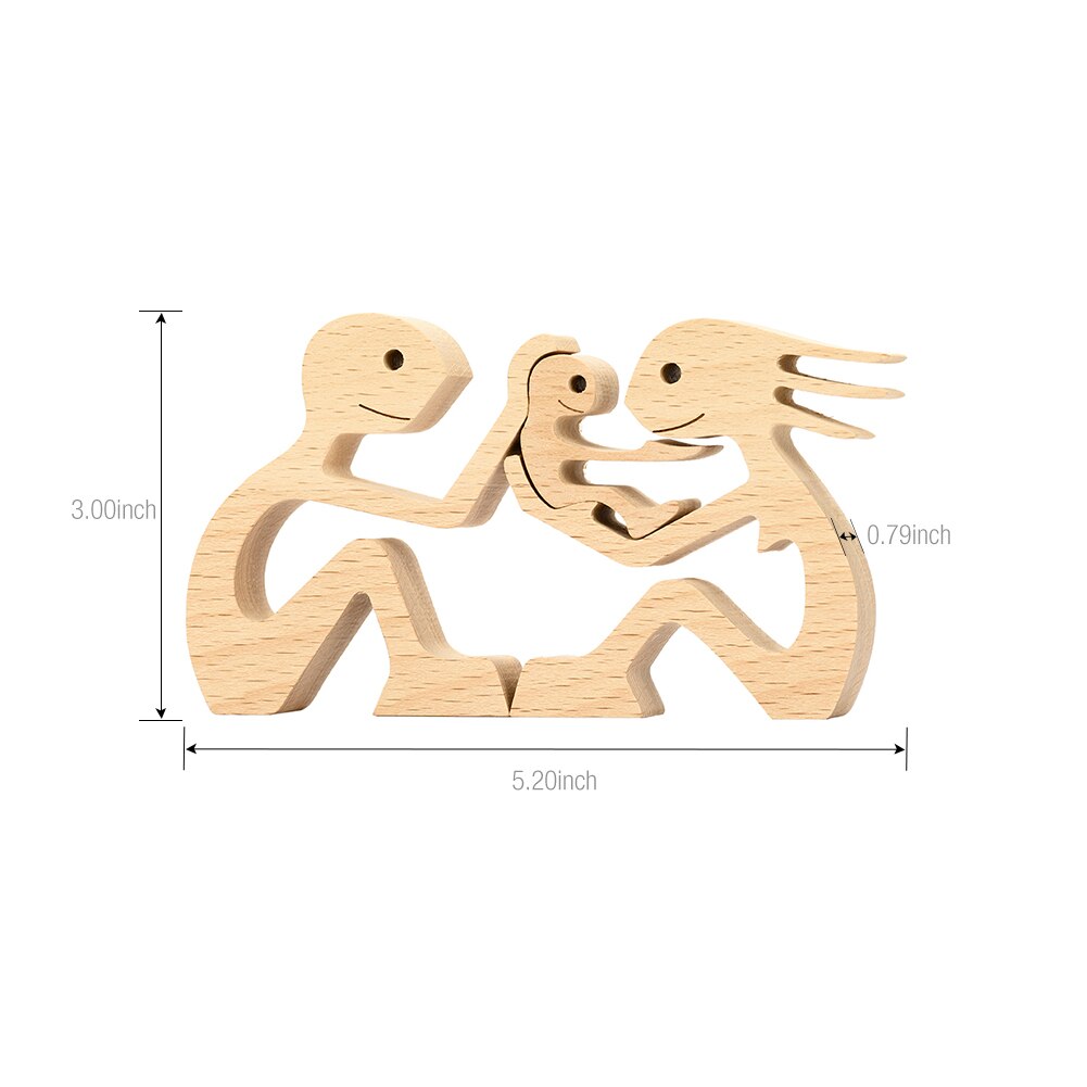 A family Of Three statues Living Room office Desk Decor wooden man And ...