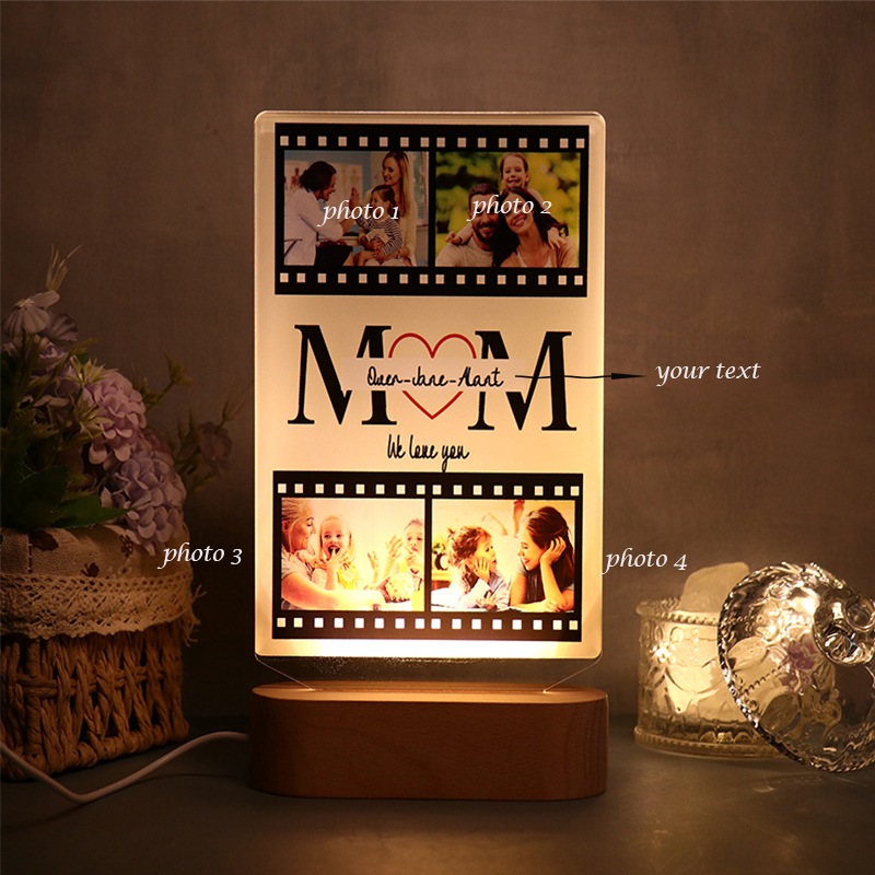 Personalized 4 Photos Acrylic Night Light Storyboard Lamp for Mom