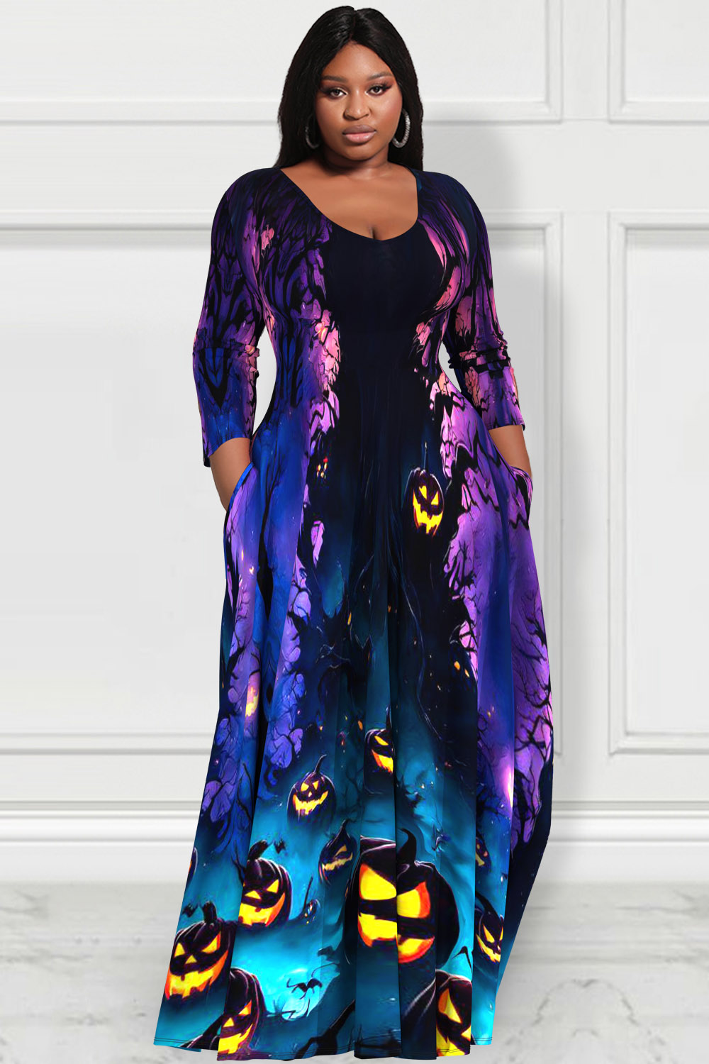 Xpluswear Design Plus Size Halloween Purple Horror Pumpkin Lantern Tree ...