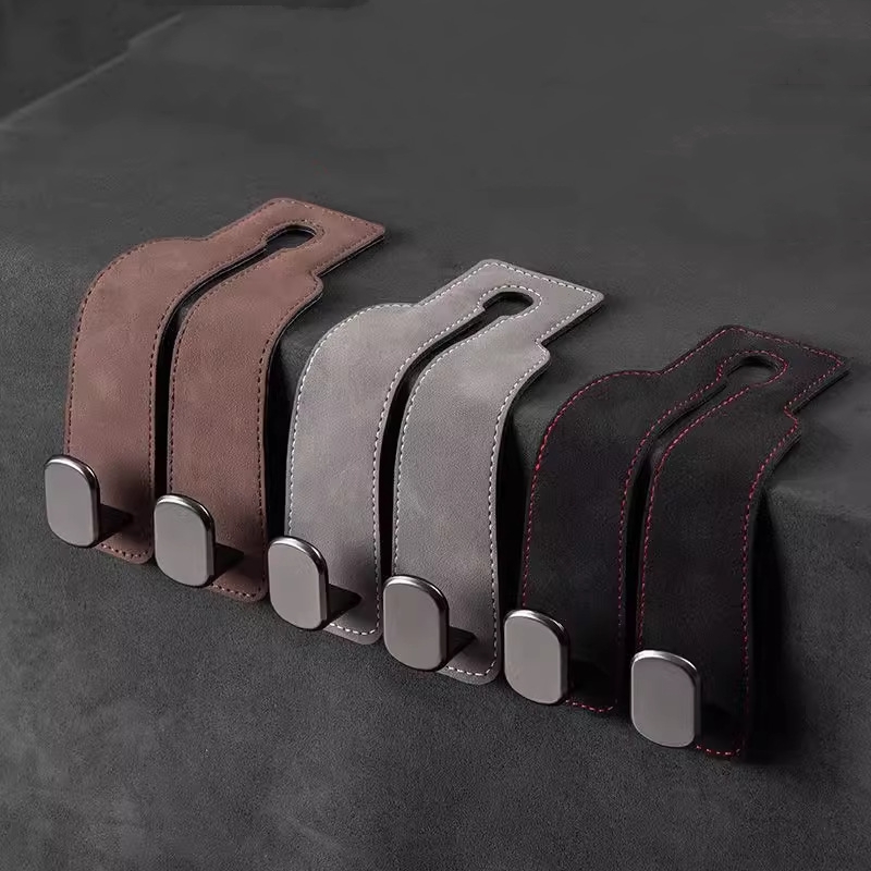 Car Seat Headrest Hook Metal with Drill Suede Leather