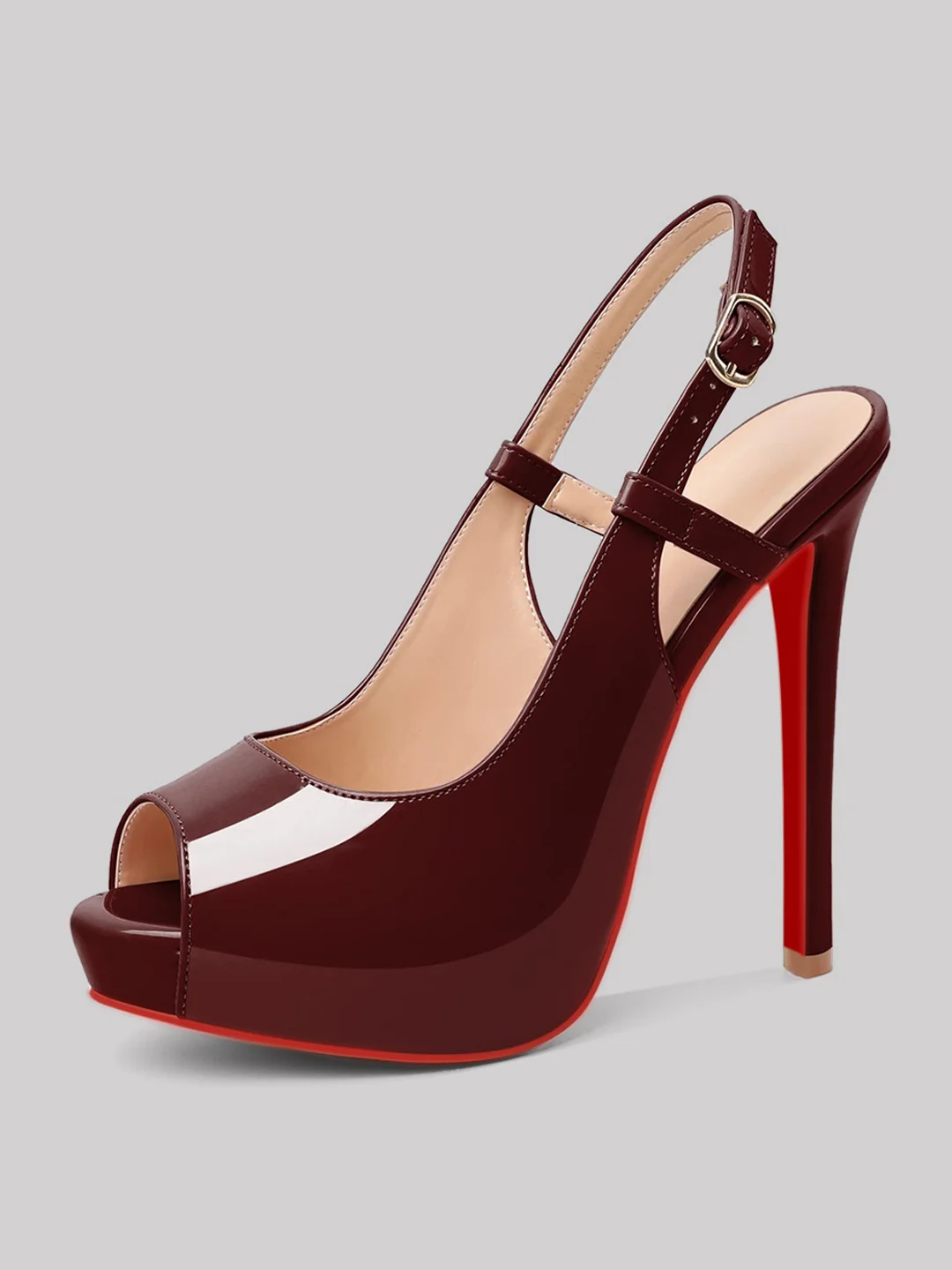 120mm Women's Slingback Sandals Peep Toe Platform Heels Ankle Buckle ...