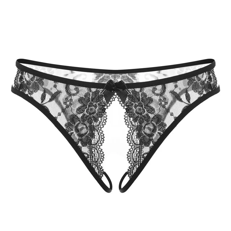 Uaang Women Sexy Lingerie Thong Open Panties Crotch Lace T-back Bow ...