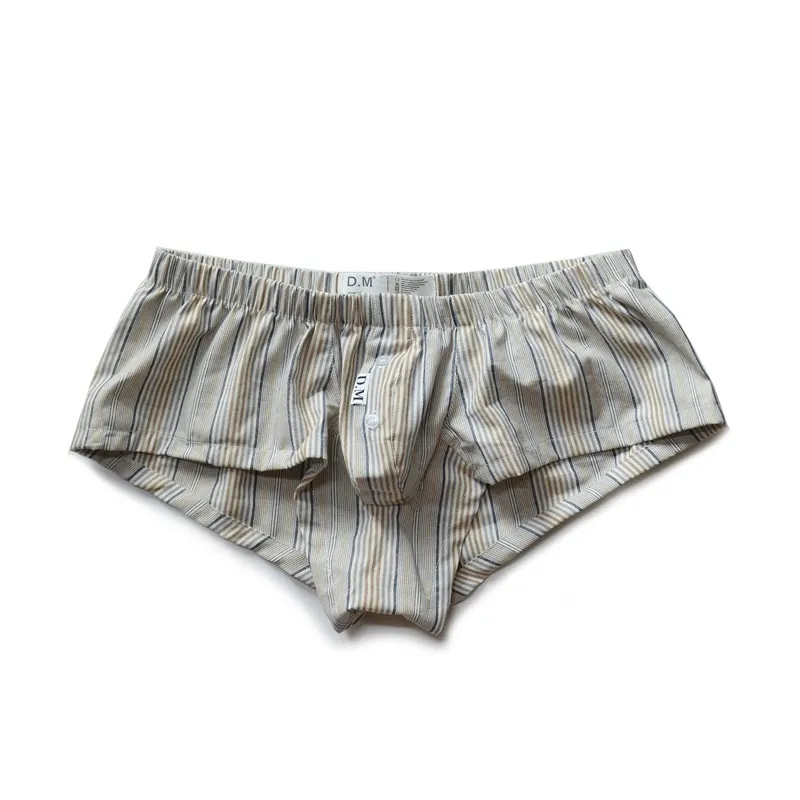 Men's Plaid Front Pouch Button Cotton Boxer Briefs