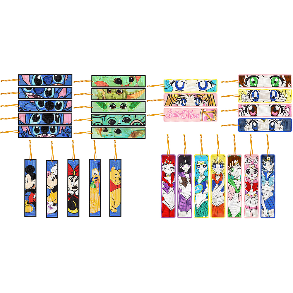 15 PCS Diamond Painting Bookmarks for Reading Lover (Cartoon Disneyland)