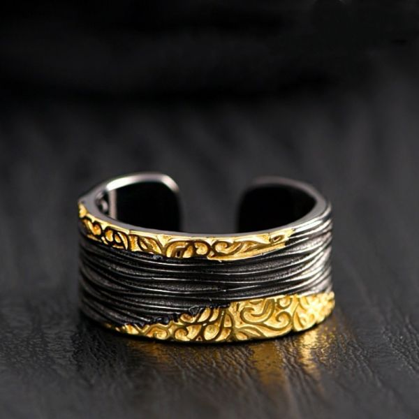 Sterling Silver and Black Gold Colorblock Tangleweed Ring