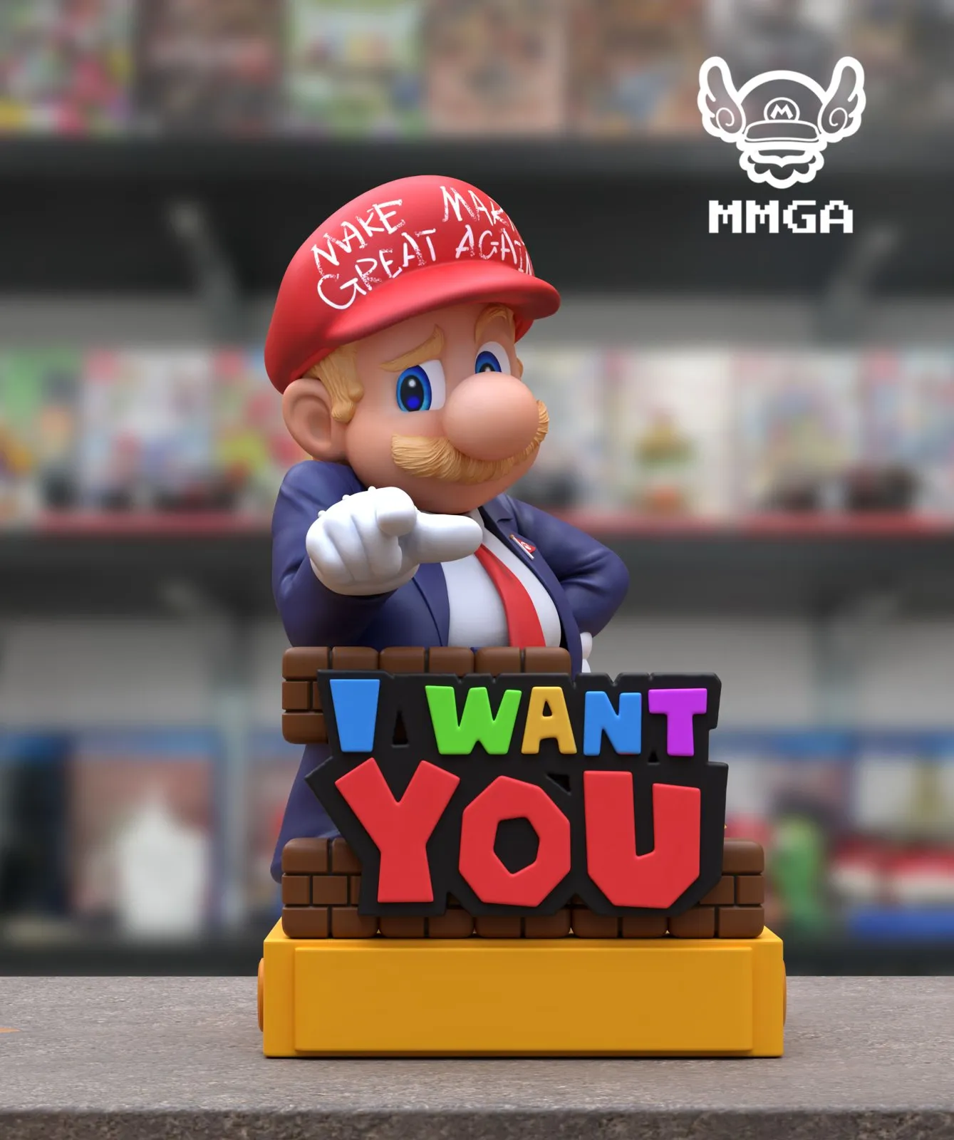 Donald Trump Cosplay Mario - Super Mario Resin Statue - MMGA Studio