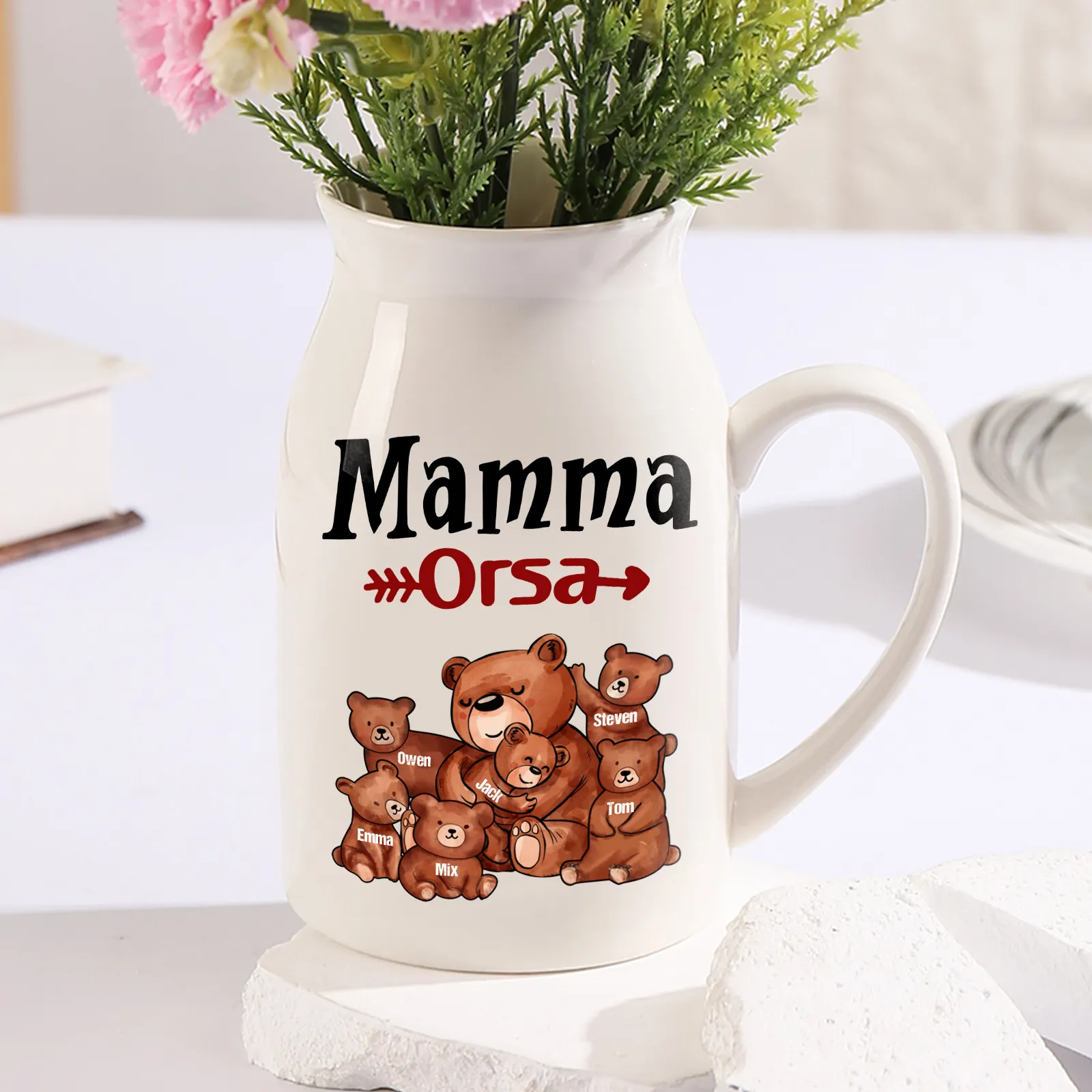 Vaso di ceramica mamma orso personalizzato con 6 nomi e 1 testo per ...