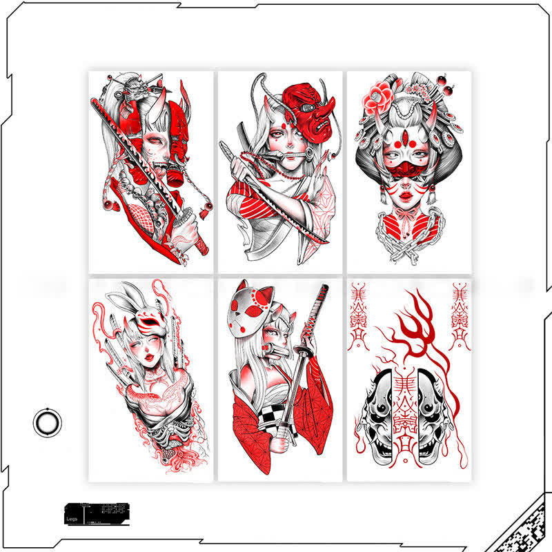 6 Sheets Harajuku Anime Pattern Temporary Tattoos Stickers - MissTip