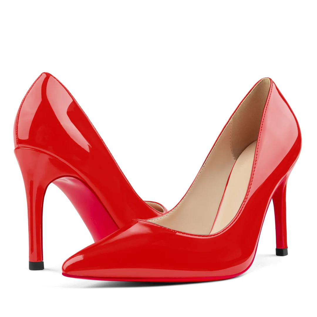 90mm Women's Pointed Toe Kitten Heels Red Bottom Stiletto Pumps