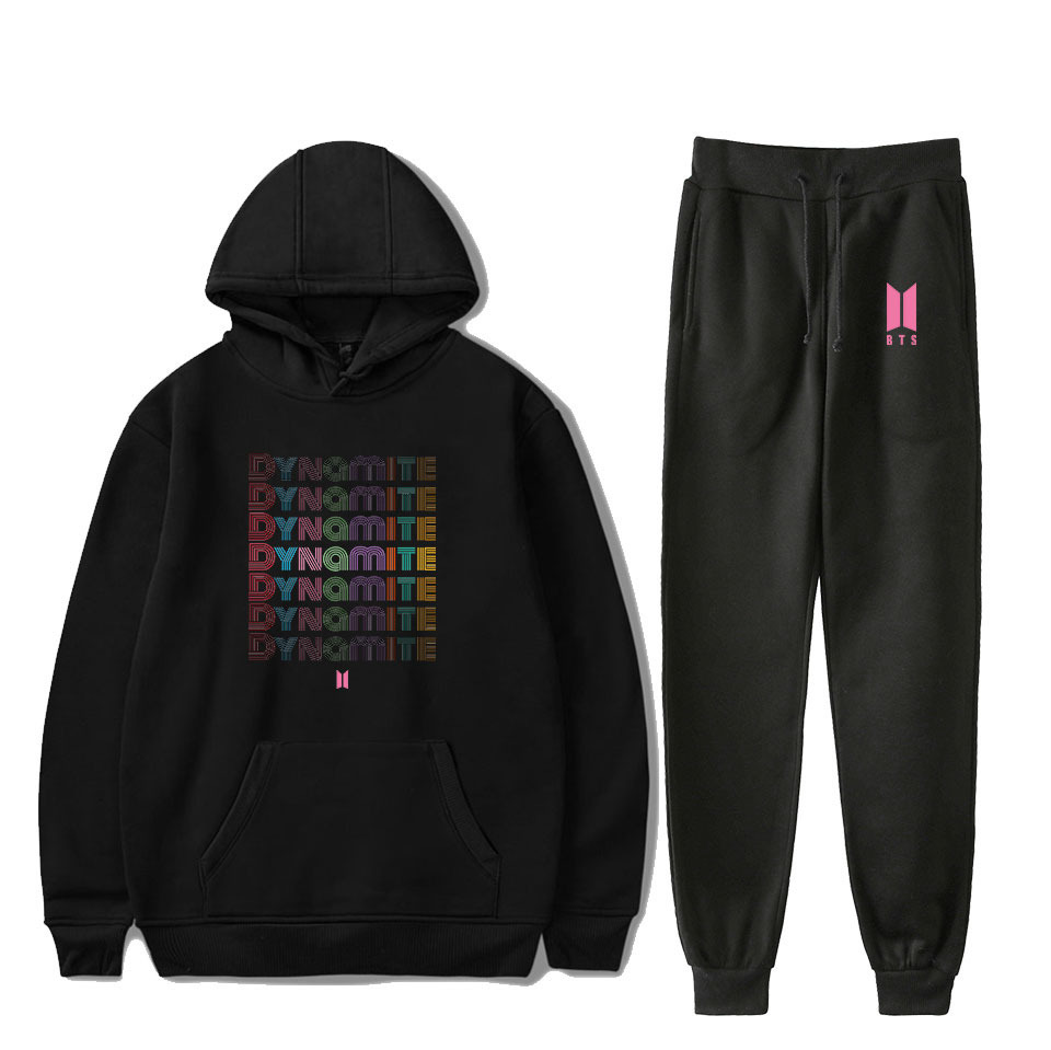 BTS Dynamite Letters Print Patterns Long Sleeve Hoodie with SweatPants