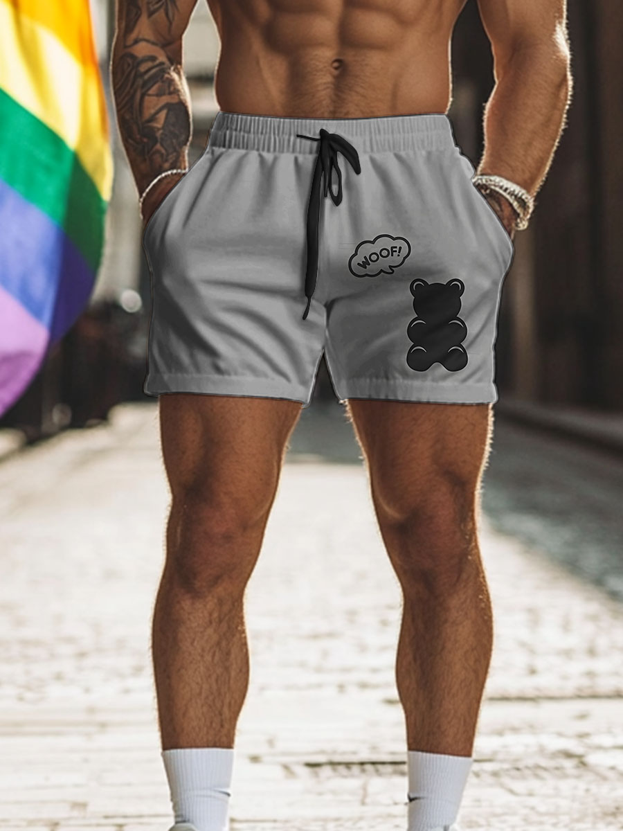 LGBT Rainbow Woof Gummy Bear Pride Men's Beach Shorts