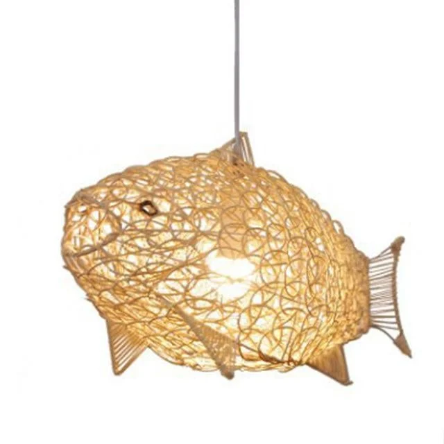 Creative Fish Pendant Lights Hand Woven Rattan Hanging Lamps Restaurant ...
