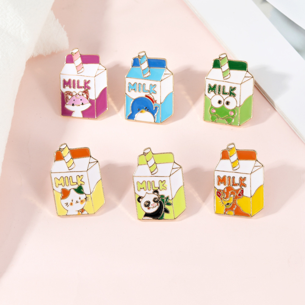 Cartoon Animal Milk Carton Shape Pins