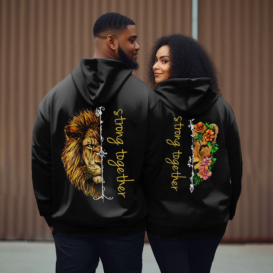 Matching Lion Couple Hoodie Strong Together