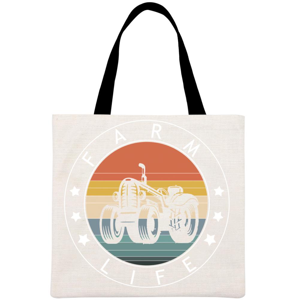 Farm Life Farming Tractor - Large Capacity Printed Linen Bag