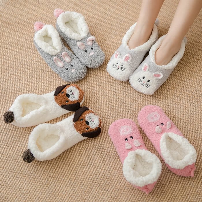 Slipper Socks Women | Animal Fluffy Socks with Grippers | Cozy Warm ...