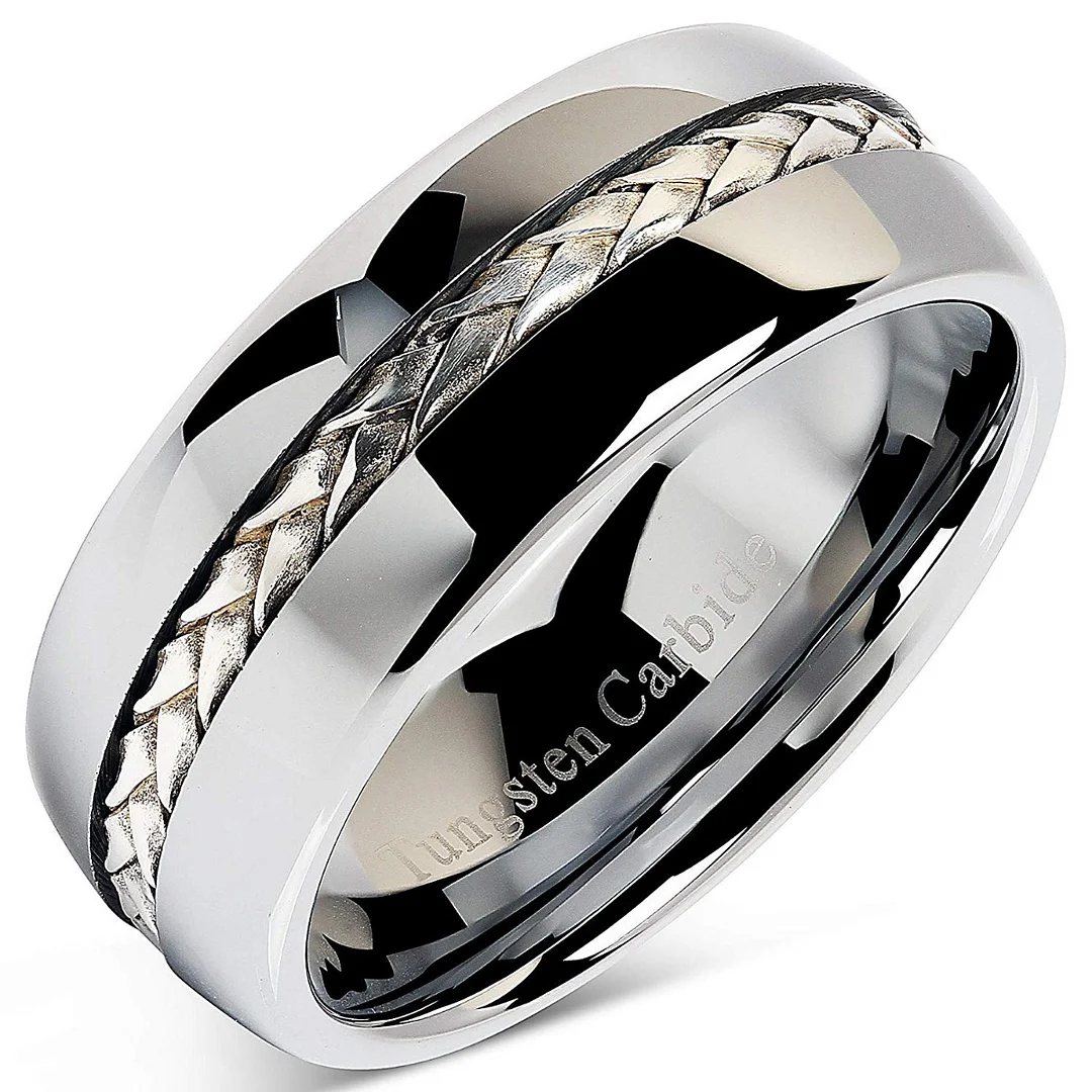 Mens Women Tungsten Carbide Matching Ring Silver Rope Inlay Wedding ...