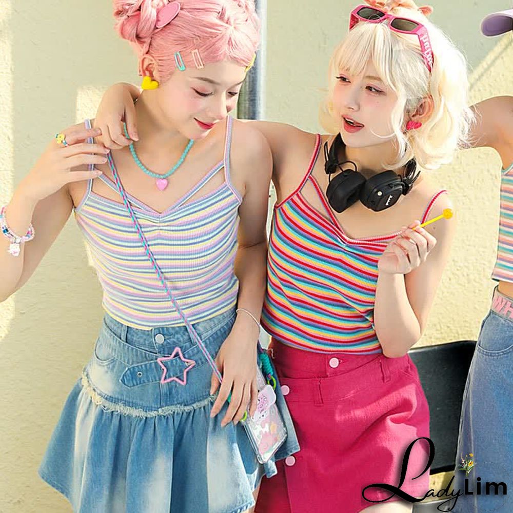Colorblock Rainbow Stripe Matching Best Friends Y2K Cami Top - Ladylim