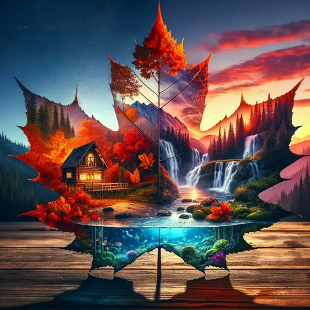 Magical Maple Leaf (velvet cloth) AB drill full round/square diamond ...