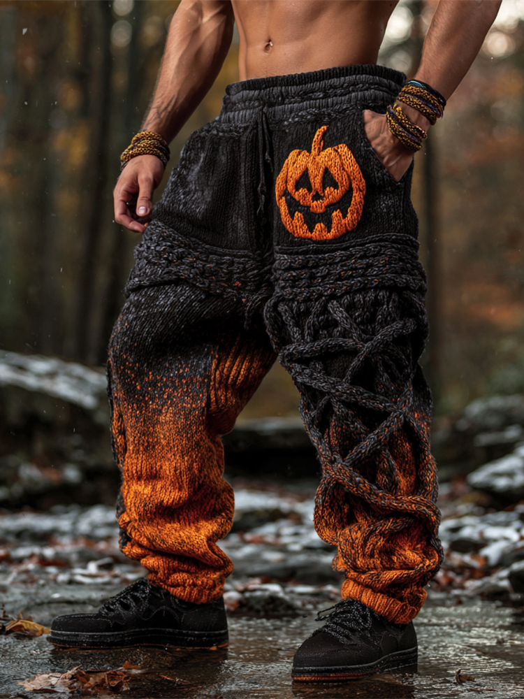 Halloween Pumpkin Lights Men's Knit Pants