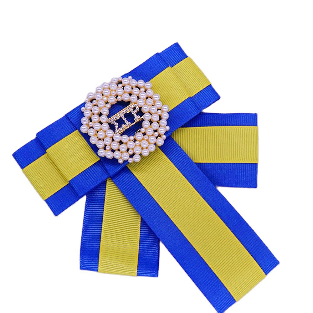 Handmade Two Layers Solid Blue Yellow Ribbon Bow Tie Greek Social ...
