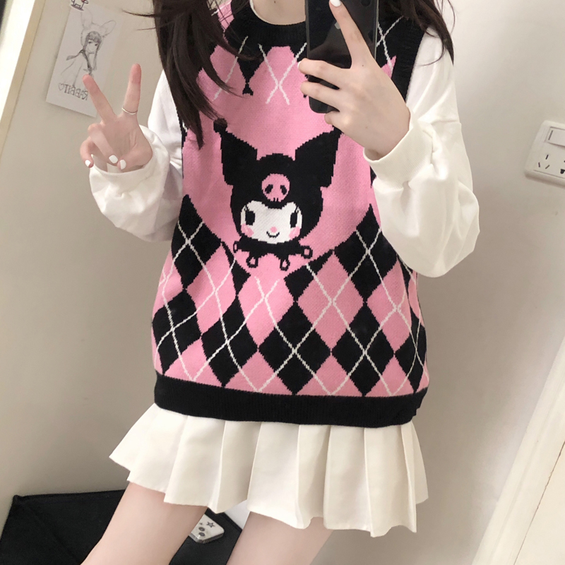 DIAMOND CHECK KUROMI SWEATER VEST