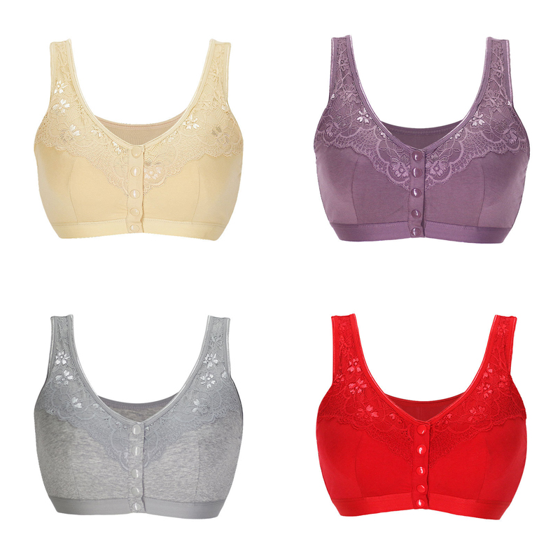 Women Front Buttons Lace Bra