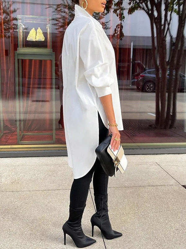 Solid High-Low Slit Shirt