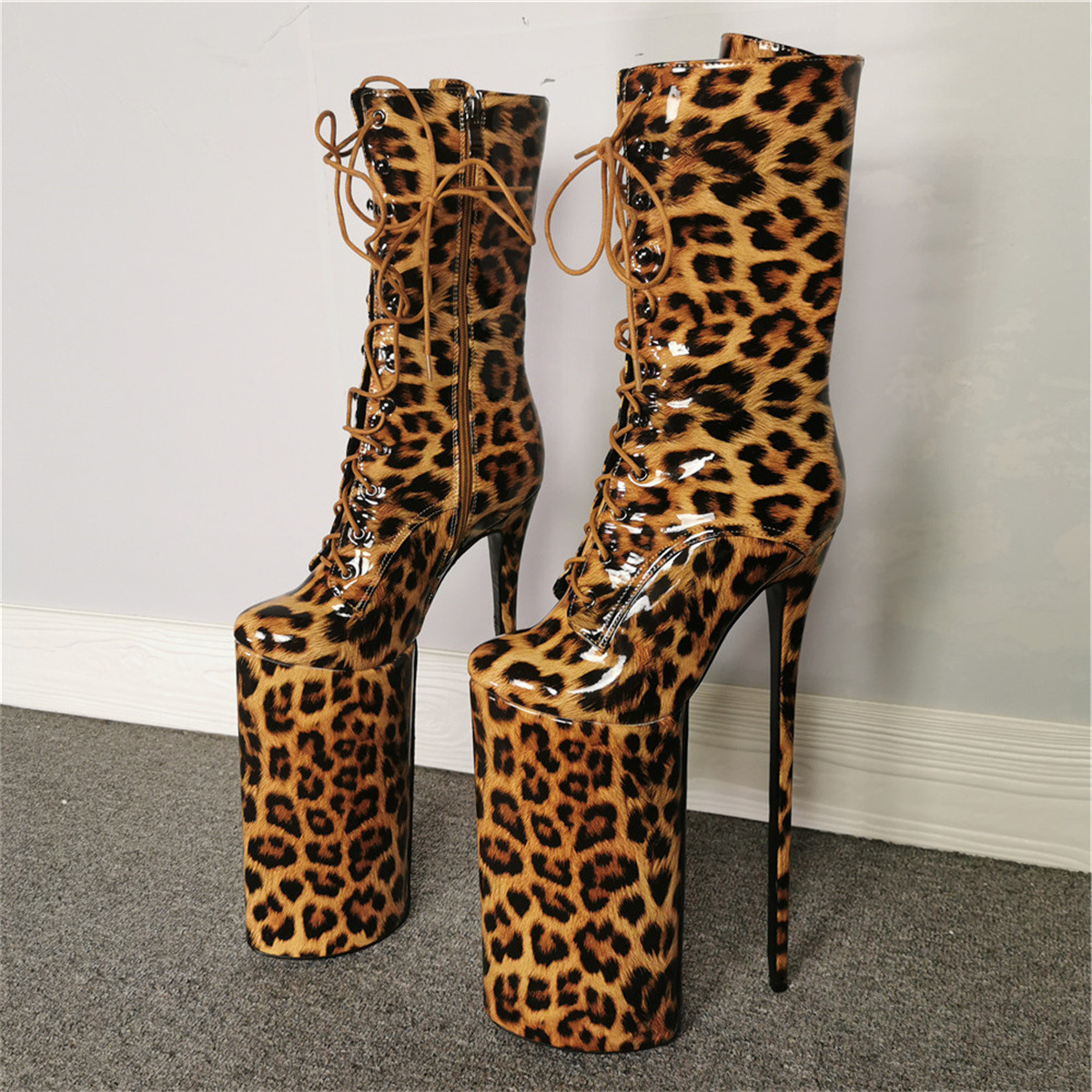 Leonardo 30cm Heels Platform Patent Leather Strap Booties